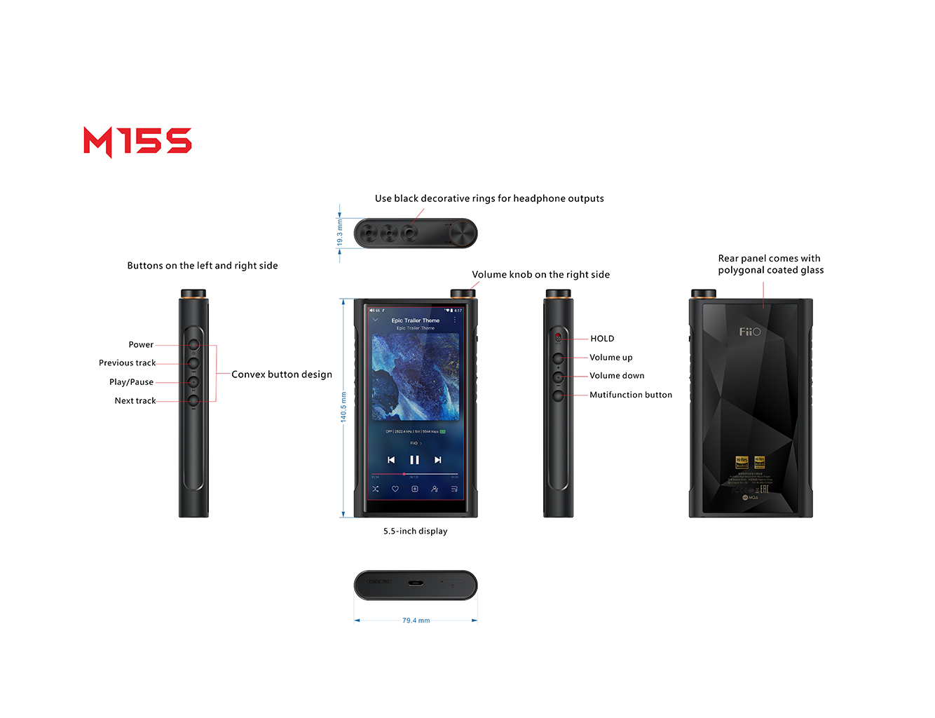 [FiiO M15S] FiiO Pocket Desktop-Level Player, Desktop/portable dual power supplies| 1200mW ...