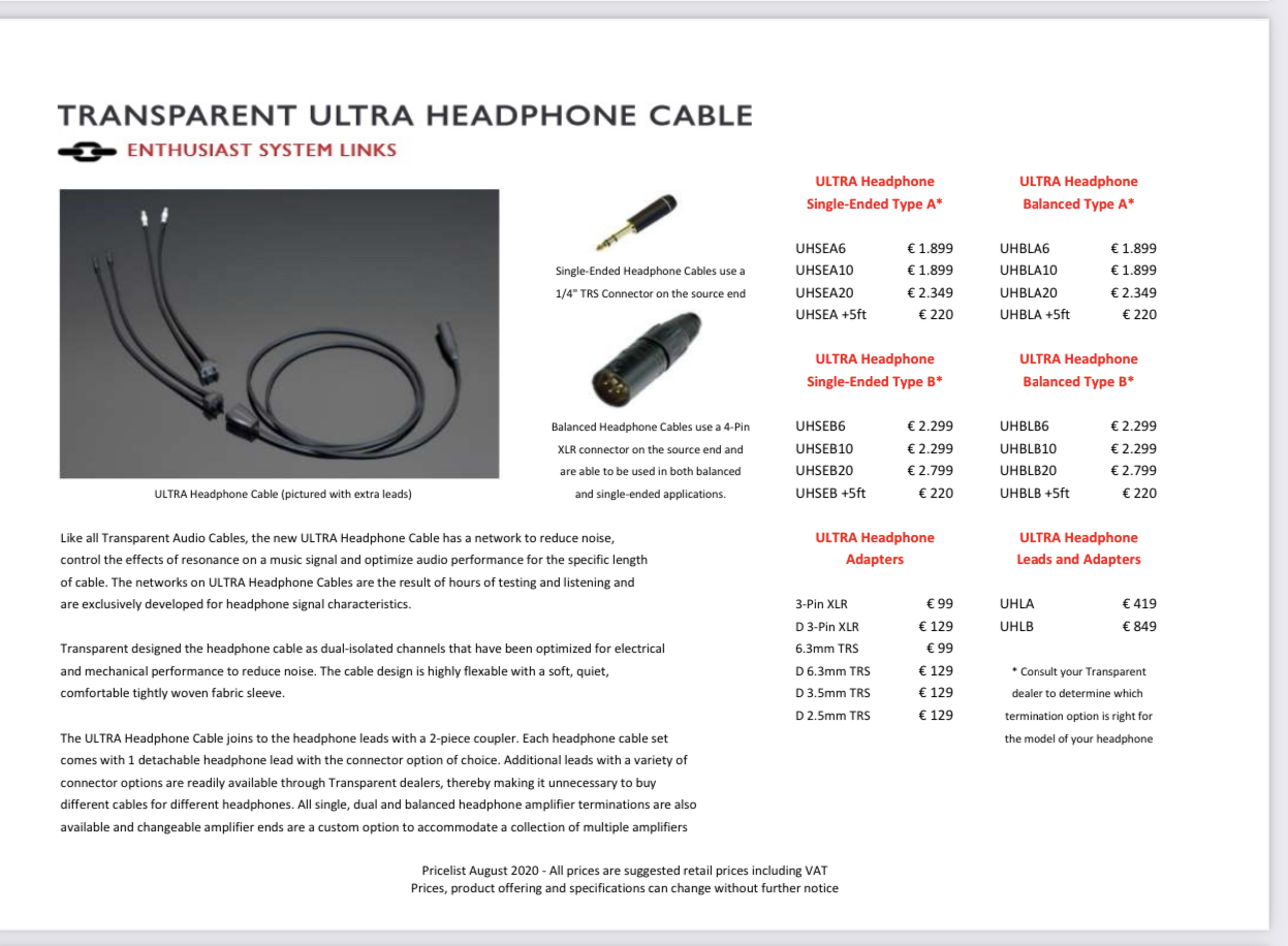 Sold: Transparent Audio ULTRA Headphone Cable Utopia leads | Headphone ...