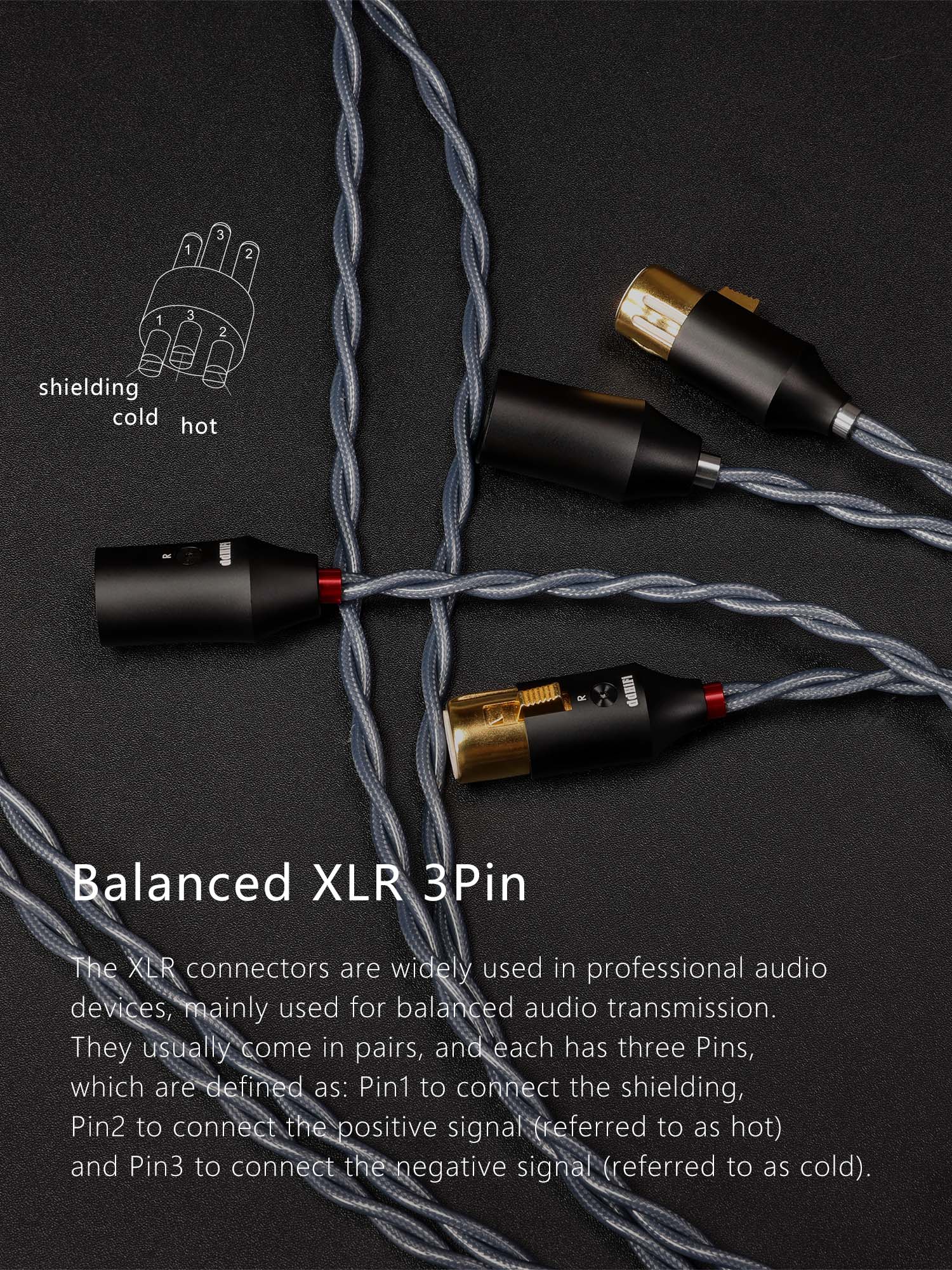 ddHiFi BC30XLR Balanced XLR 3Pin Shielding Signal Cable, Balanced XLR ...