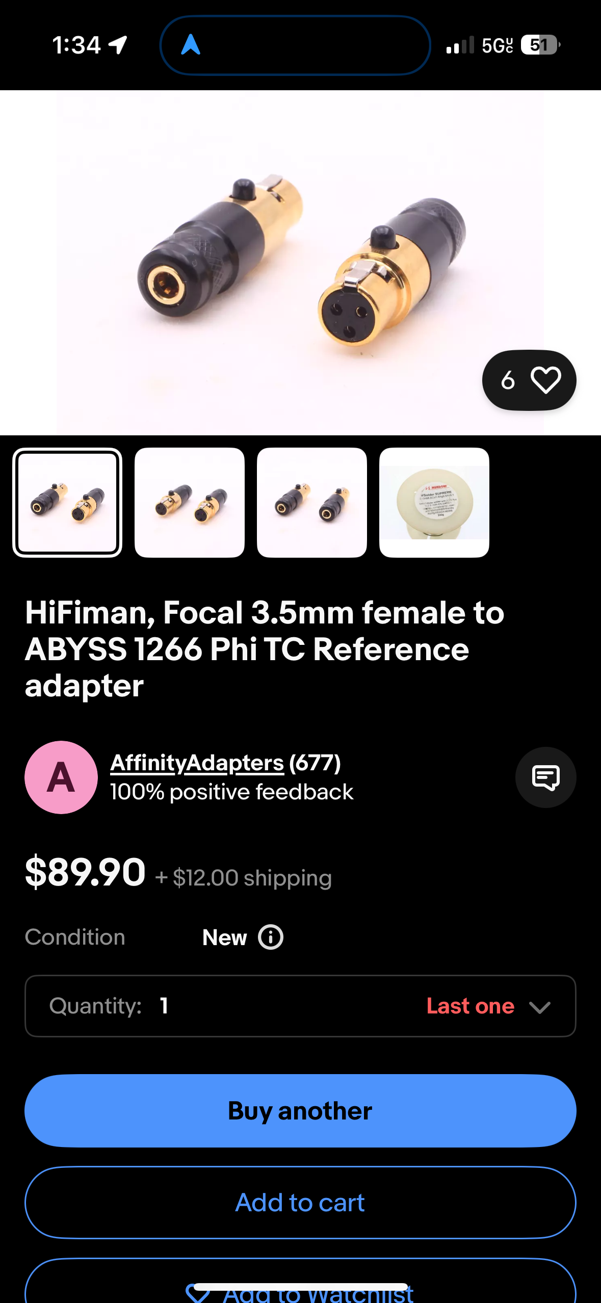 Sold: HiFiman, Focal 3.5mm female to ABYSS 1266 Phi TC adapter ...