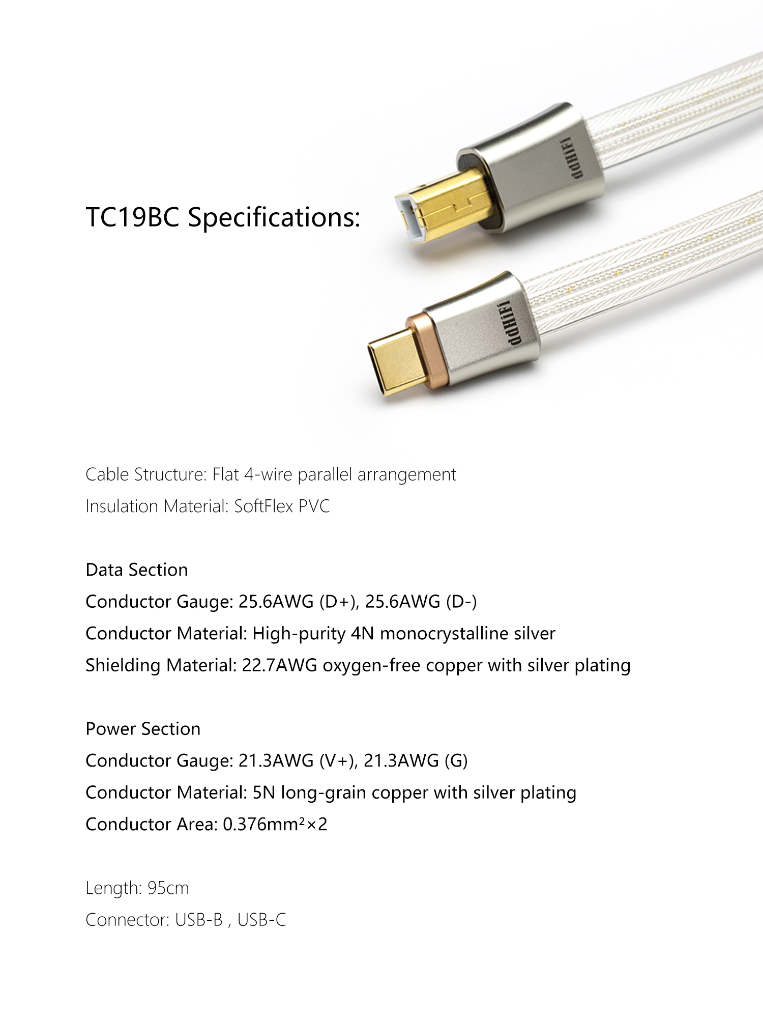 ddHiFi TC19BC (Comet) Flagship Pure Silver USB-B to USB-C OTG Digital ...
