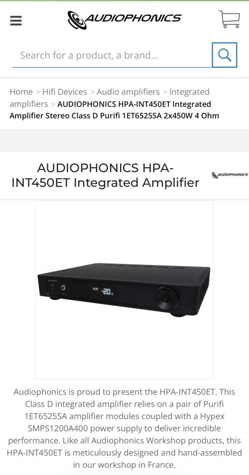 Sold: [PD] Audiophonics HPA-INT450ET Purifi Integrated Amplifier ...