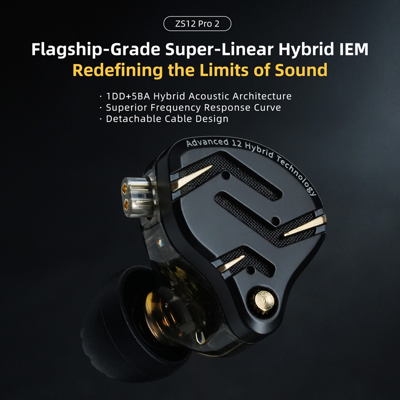 【KZ ZS12 PRO 2】Flagship-grade Super-Linear 1DD+5BA Hybrid IEM, 3.5mm ...