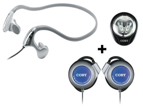 Coby Combo 3-in-1 Neckband Earphones, Ear Clip Headphones & Stereo ...