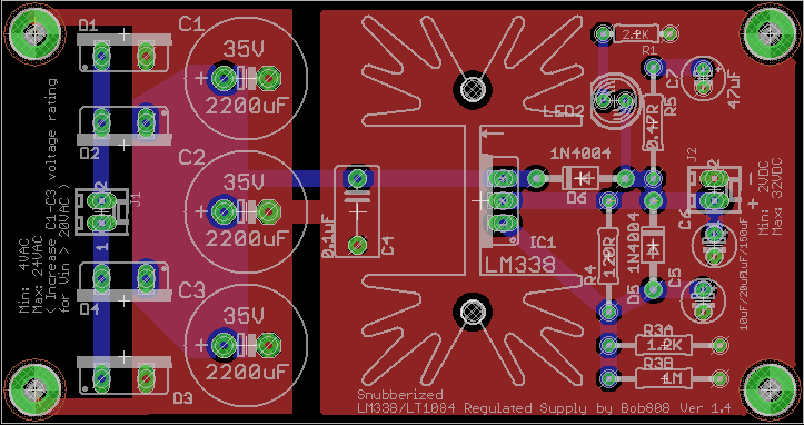 LM338 power supply PCB. I want to design one for personal use ...