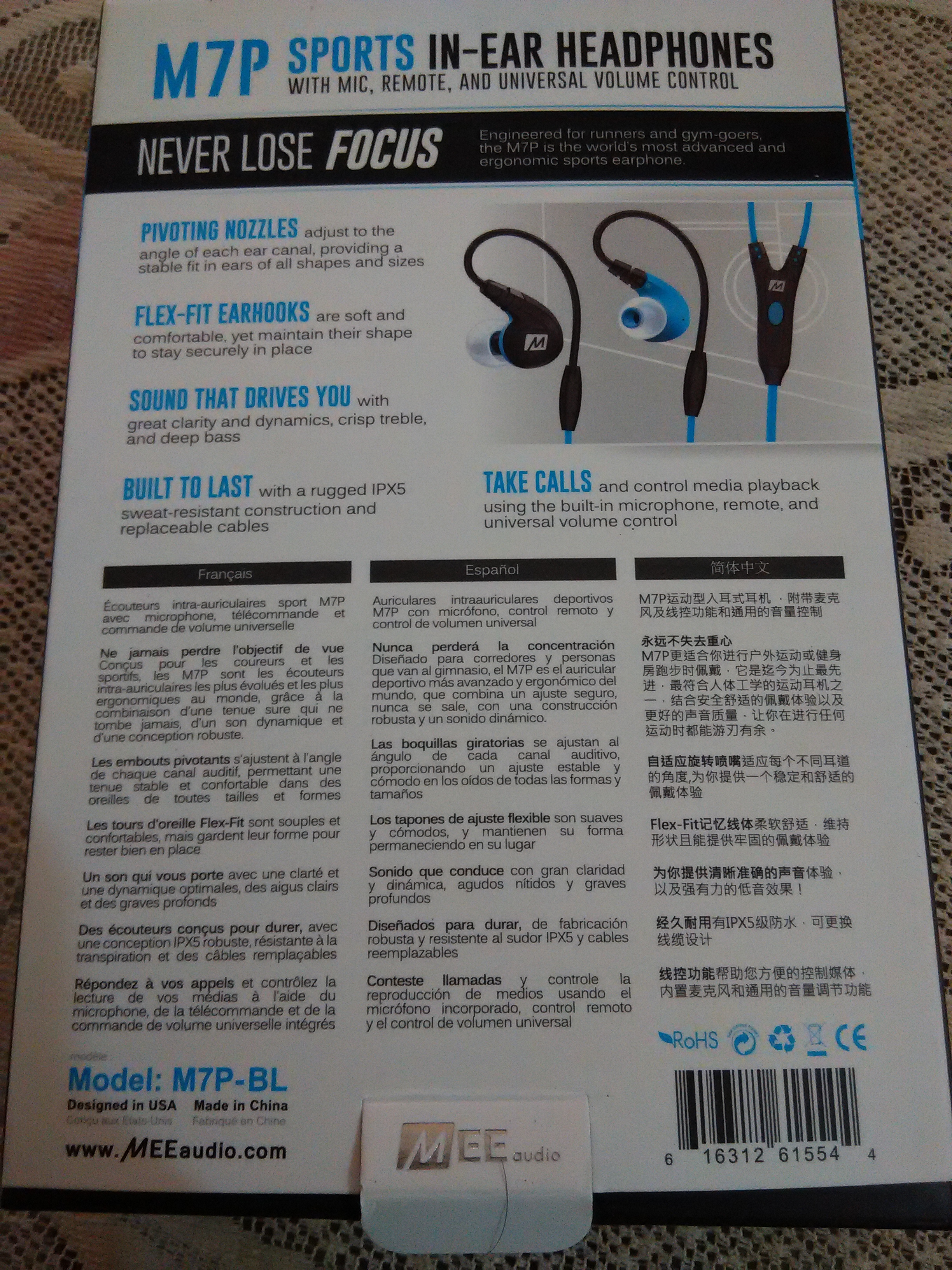 MEE audio M7P Secure-Fit Sports In-Ear Headphones with Mic, Remote, and ...